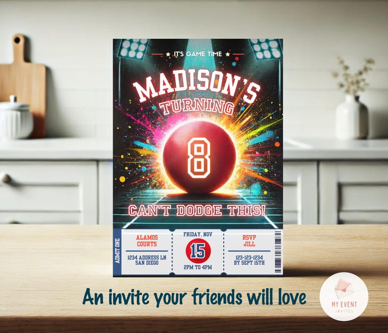 Dodgeball Birthday Invitation, Dodgeball Game Ticket Invite, Any Age ...