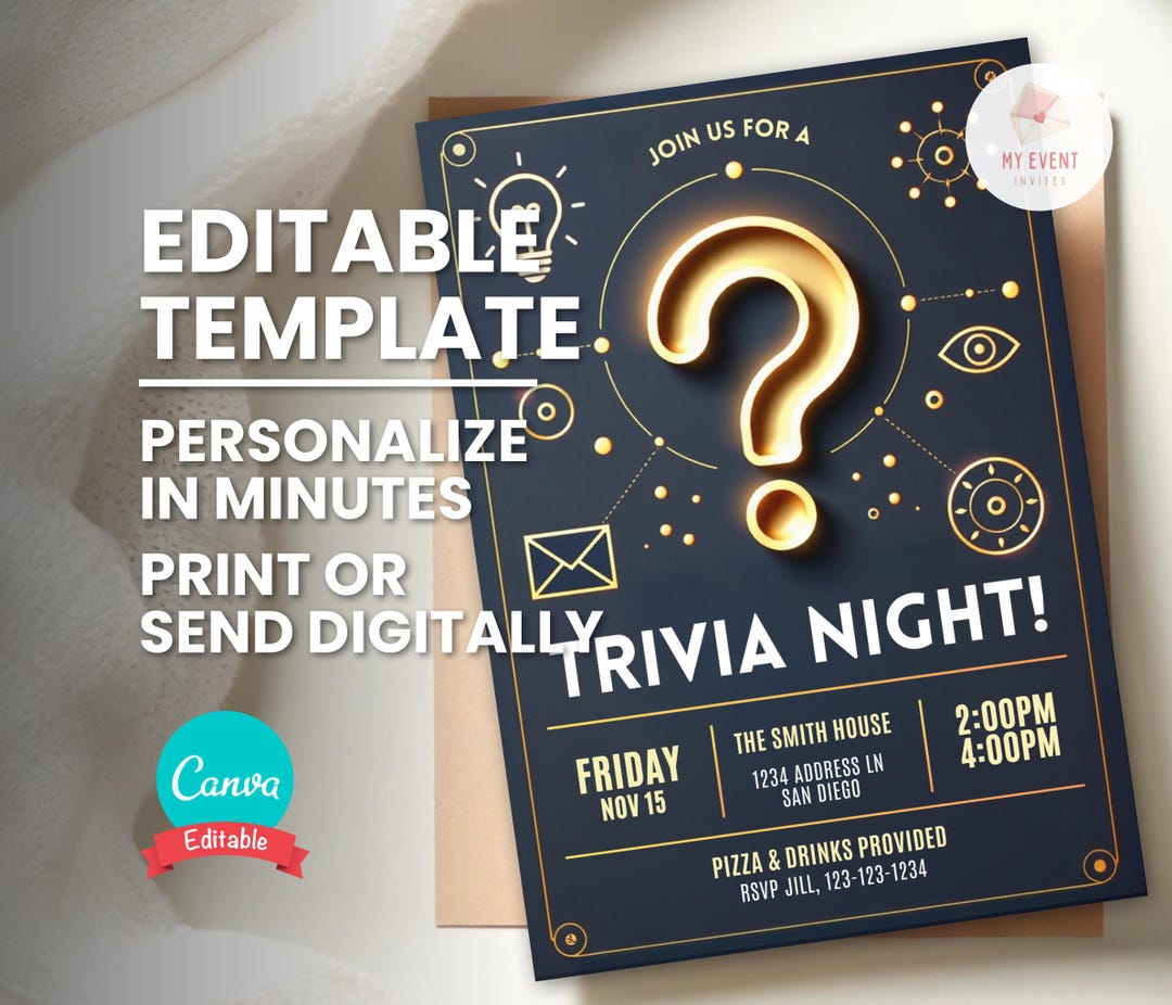 Trivia Night Invitation, Game Night Party Invite for Family ...
