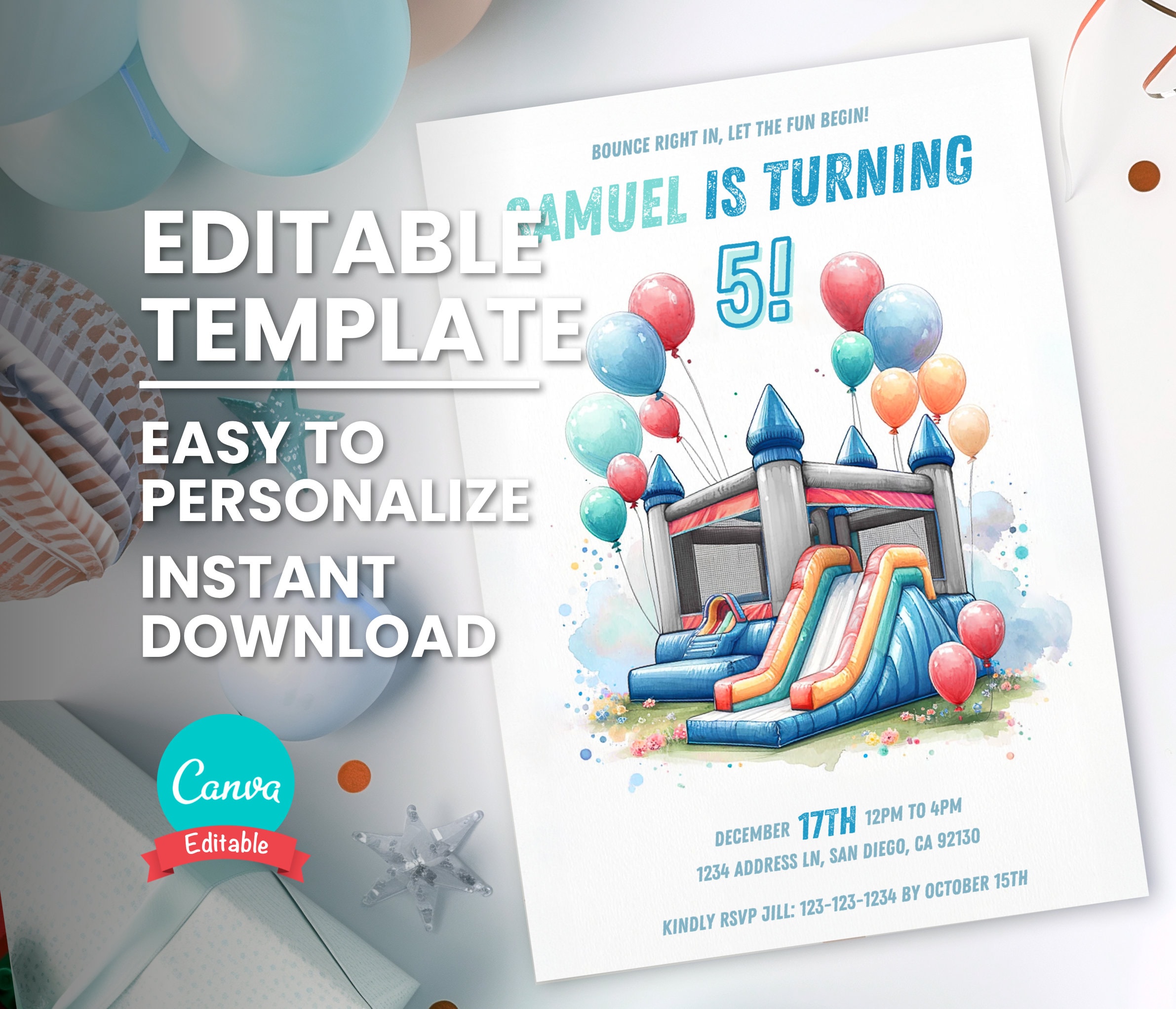 Editable Jump Birthday Invitation for Boy or Girl Trampoline Party ...