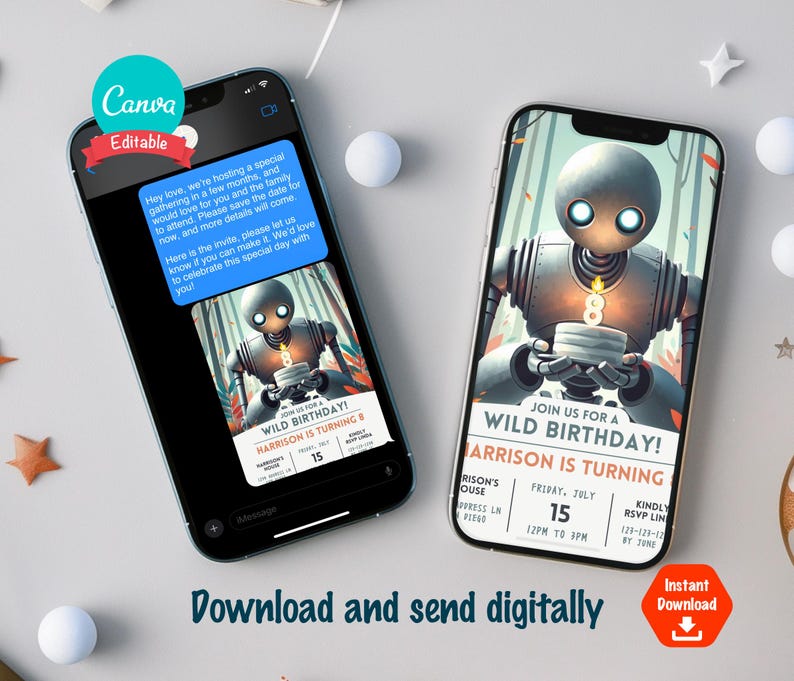 Robot Birthday Invitation, Robot Party Invite, Editable Candle Age ...