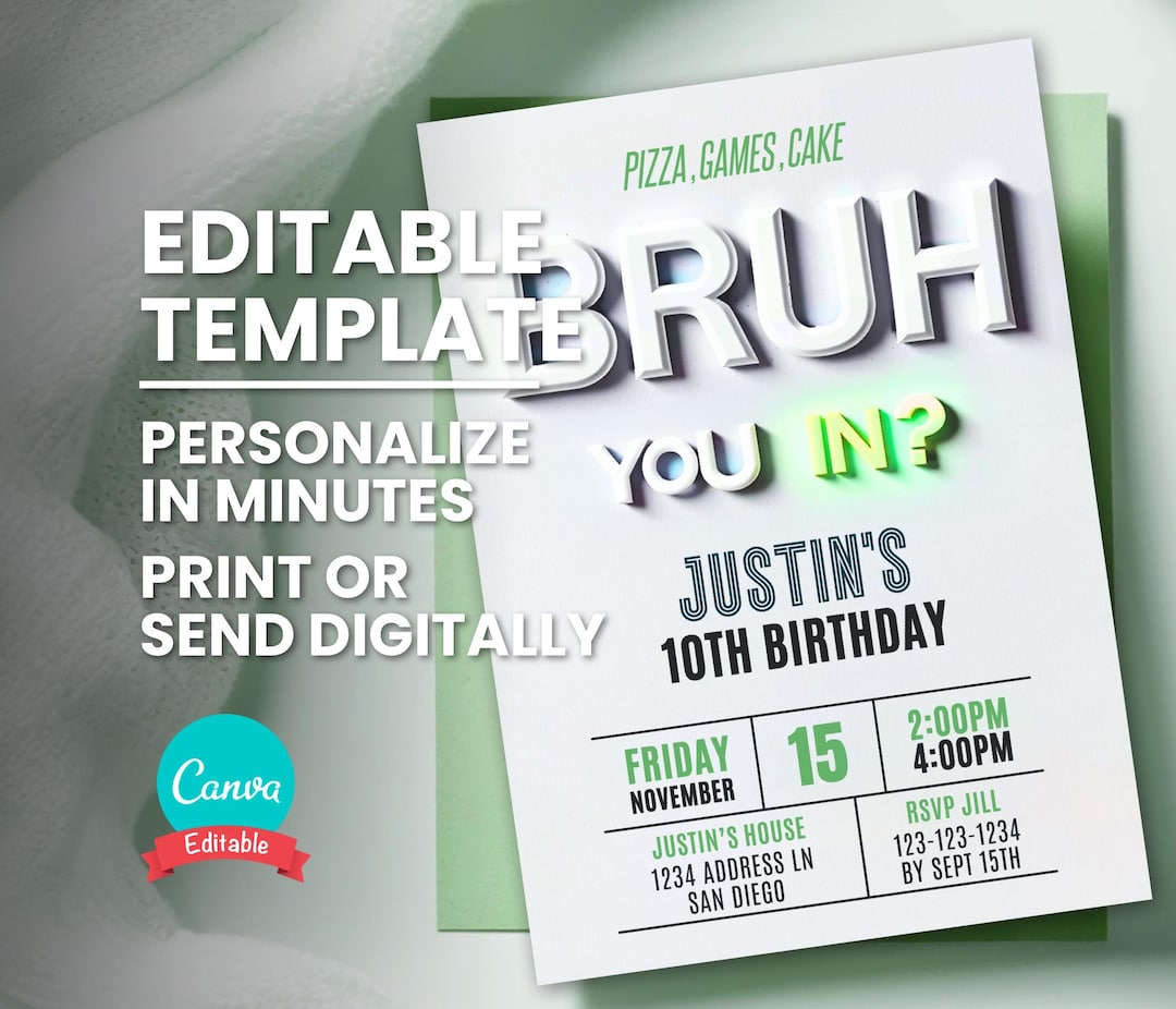 Bruh Birthday Invitation, Any Age, Any Theme, 3D Minimalist Digital ...