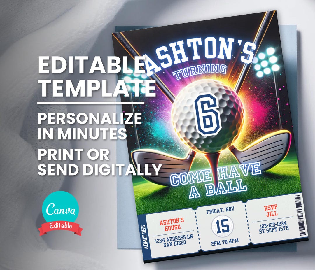 Golf Birthday Invitation, Golf Party Game Ticket Invite, Any Age ...