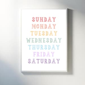 Days of the Week Digital Download, Classroom Poster Wall Decor ...