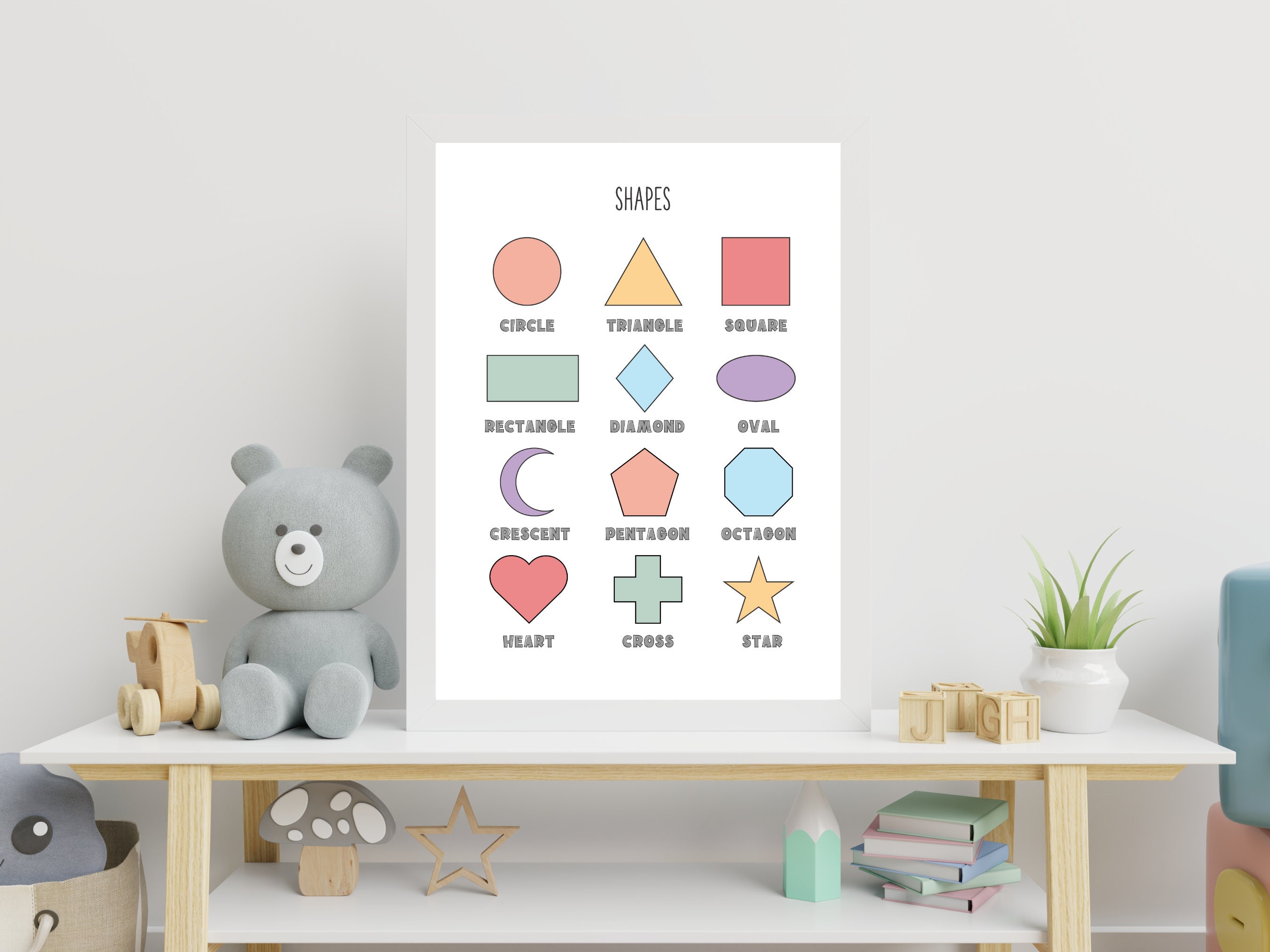 Kids Educational Shapes Digital Download, Kids Room Wall Decor, Nursery ...