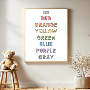 Preschool Learning Colors Digital Download, Educational Wall Decor for ...