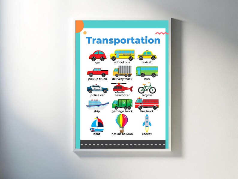 Kids Transportation Digital Download, Type of Vehicle Digital Print ...