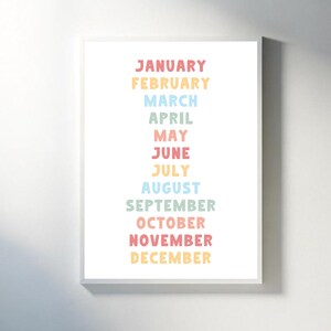 Calendar Months of the Year Poster Digital Download, Playroom ...
