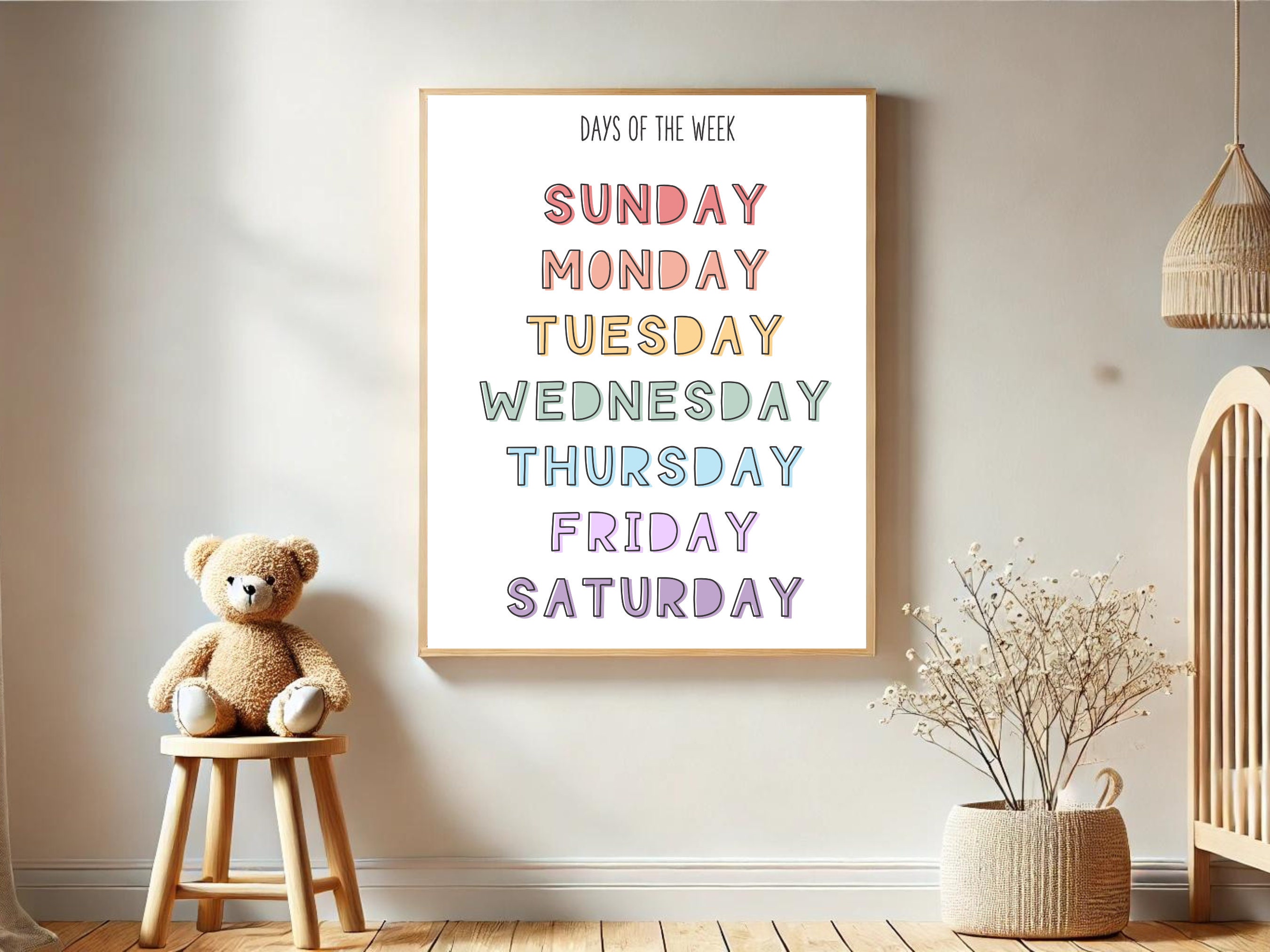 Days of the Week Printable, Educational Digital Download, Kids Room ...