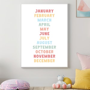 Calendar Months of the Year Poster Digital Download, Playroom ...