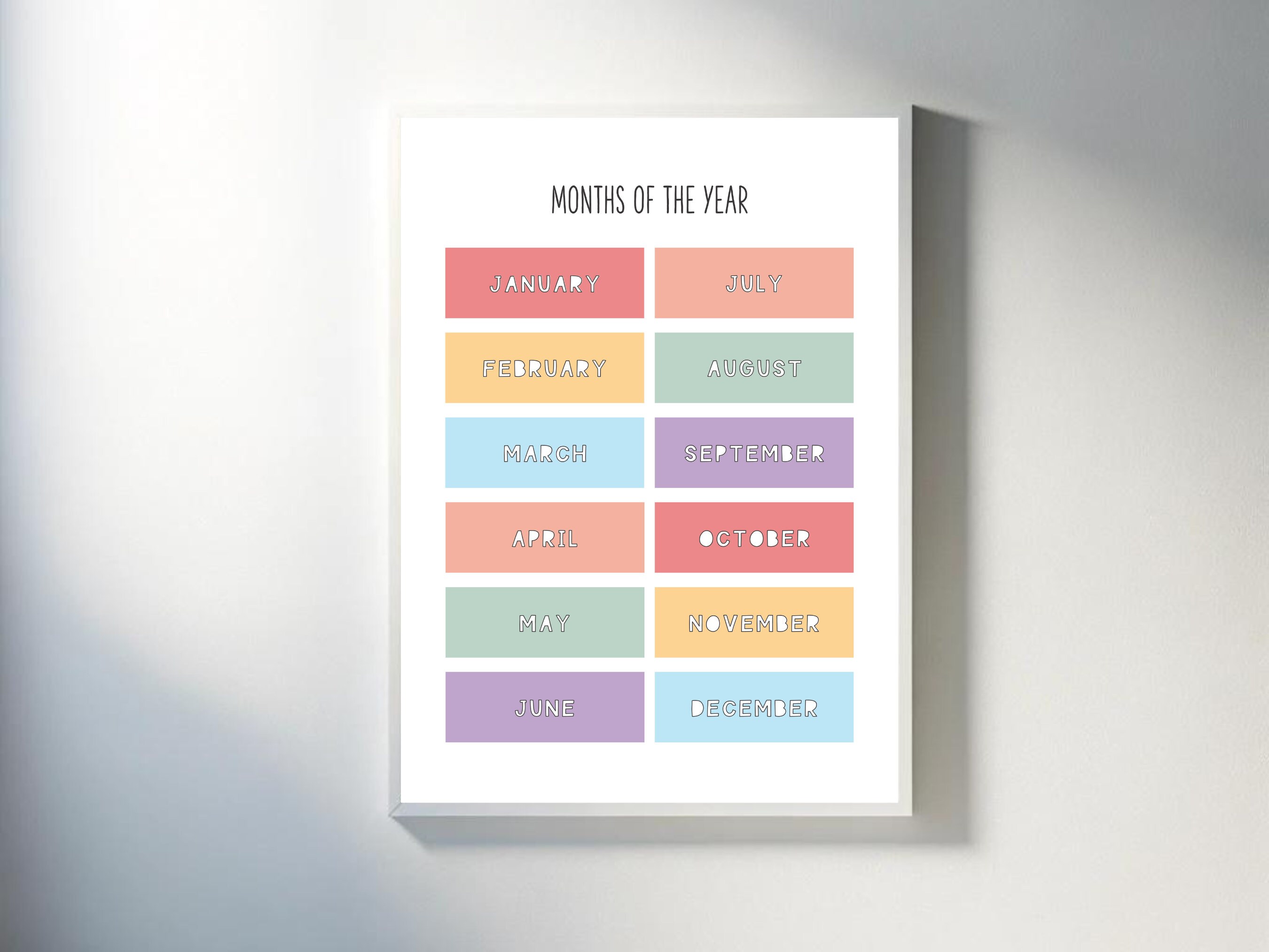 Calendar Month Chart Digital Download, Educational Poster Decor ...