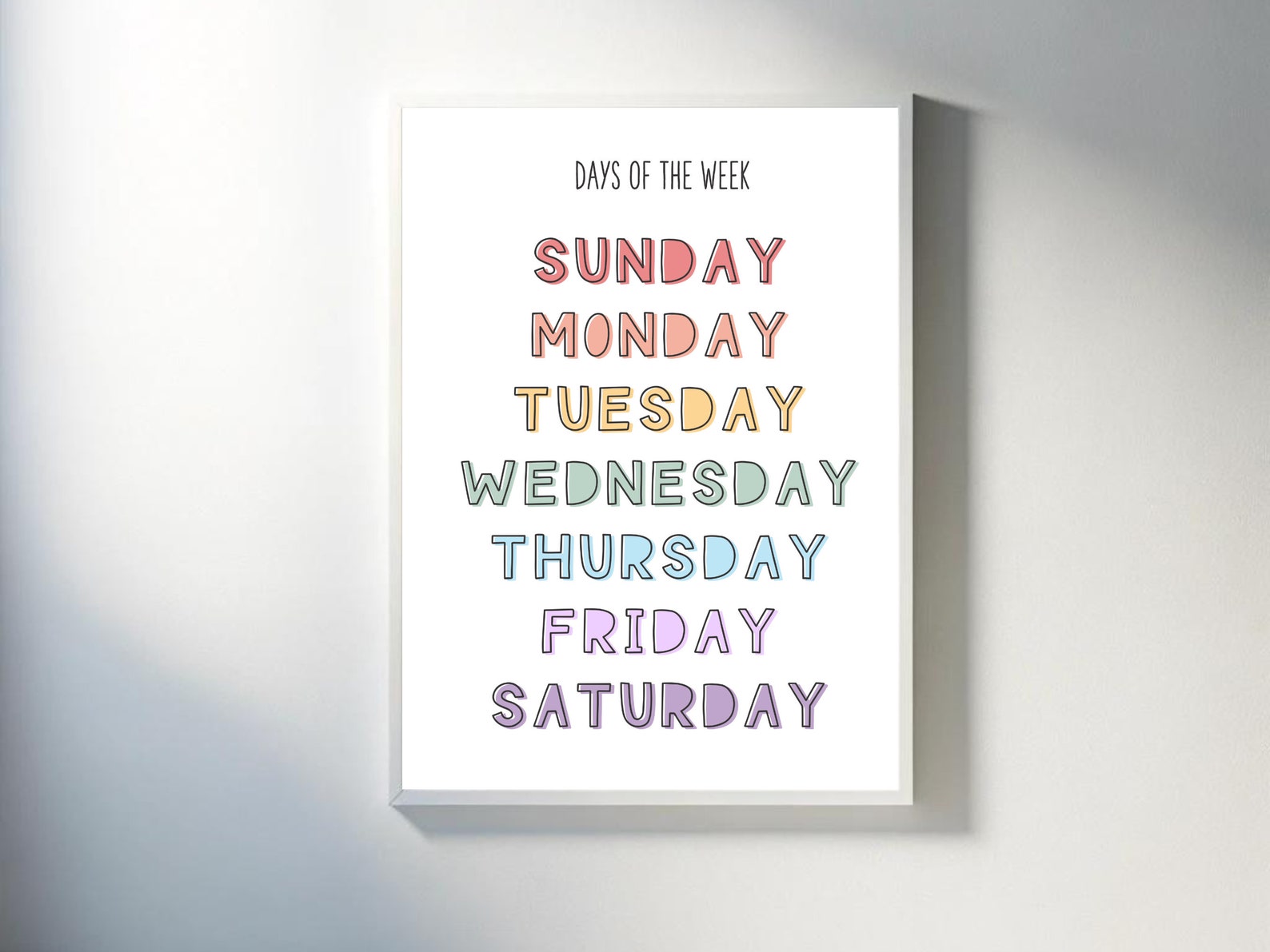 Days of the Week Printable, Educational Digital Download, Kids Room ...