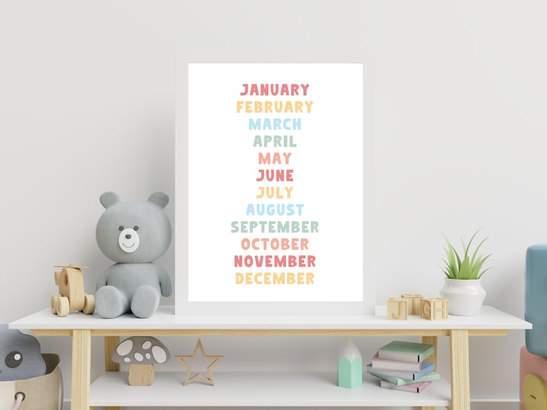 Calendar Months of the Year Poster Digital Download, Playroom ...