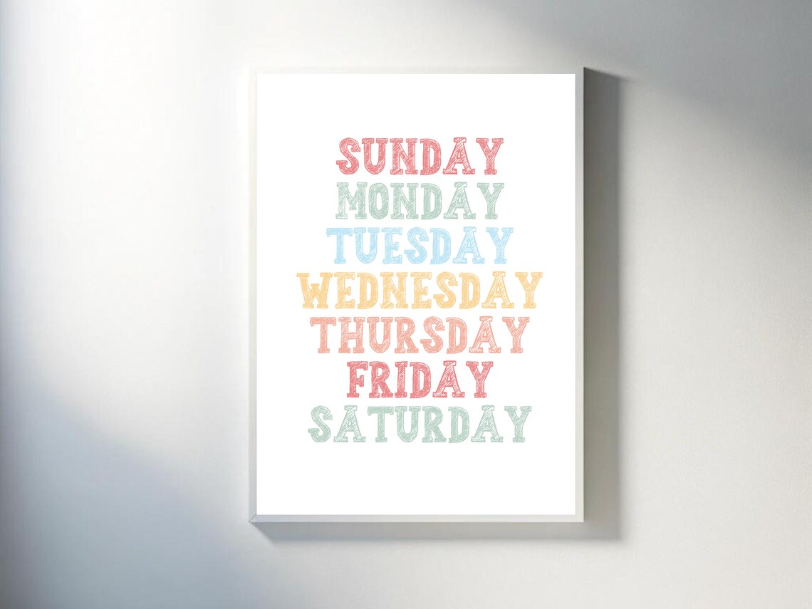 Days of the Week Digital Poster, Kindergarten Educational Poster ...