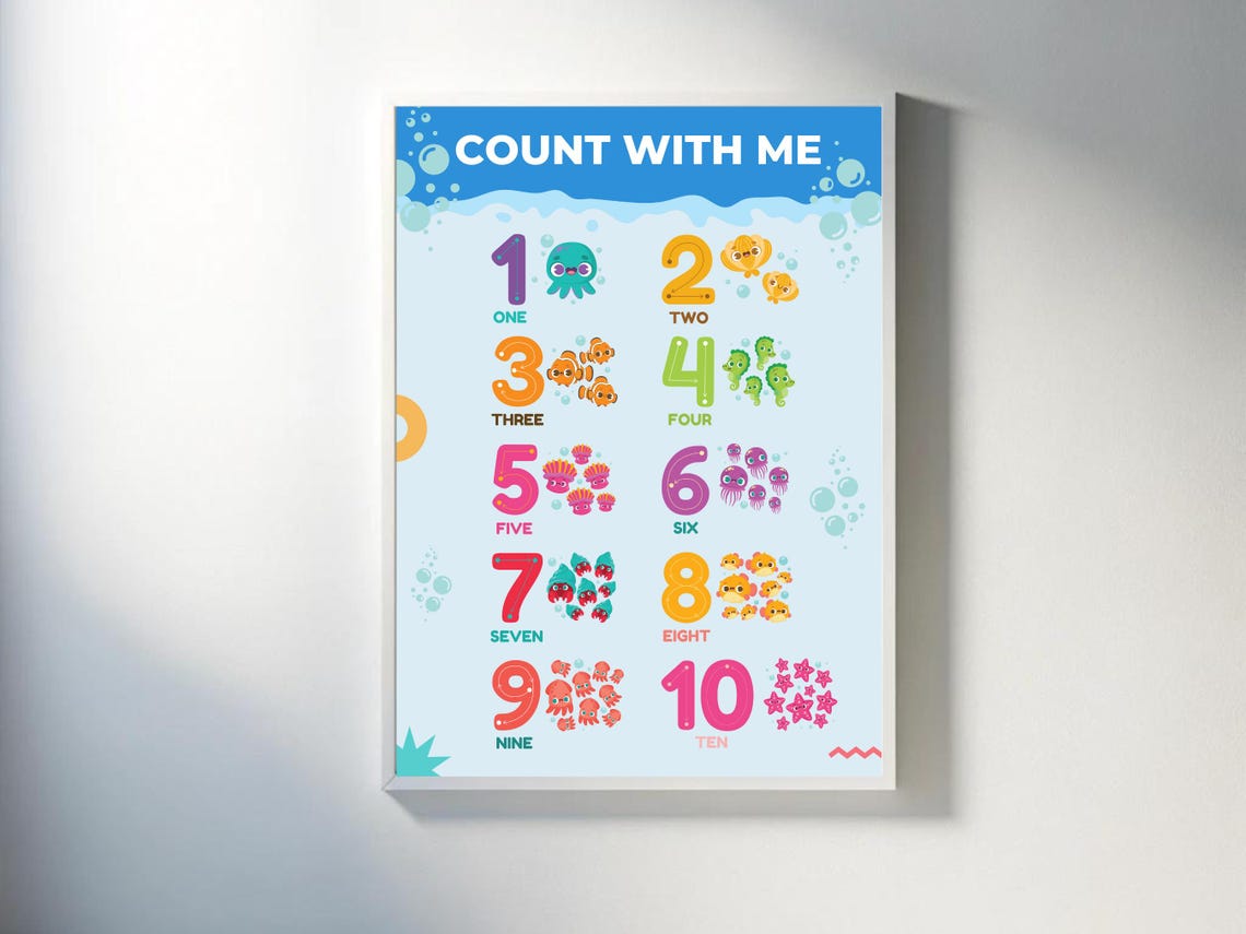 Count With Me 1-10 Digital Download, Cute Sea Animals Numbers Poster ...