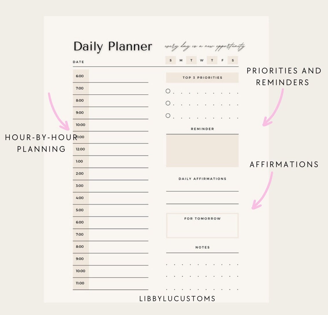 Minimalist Daily Planner Printable, 24 Hour Daily Planner, Minimal ...