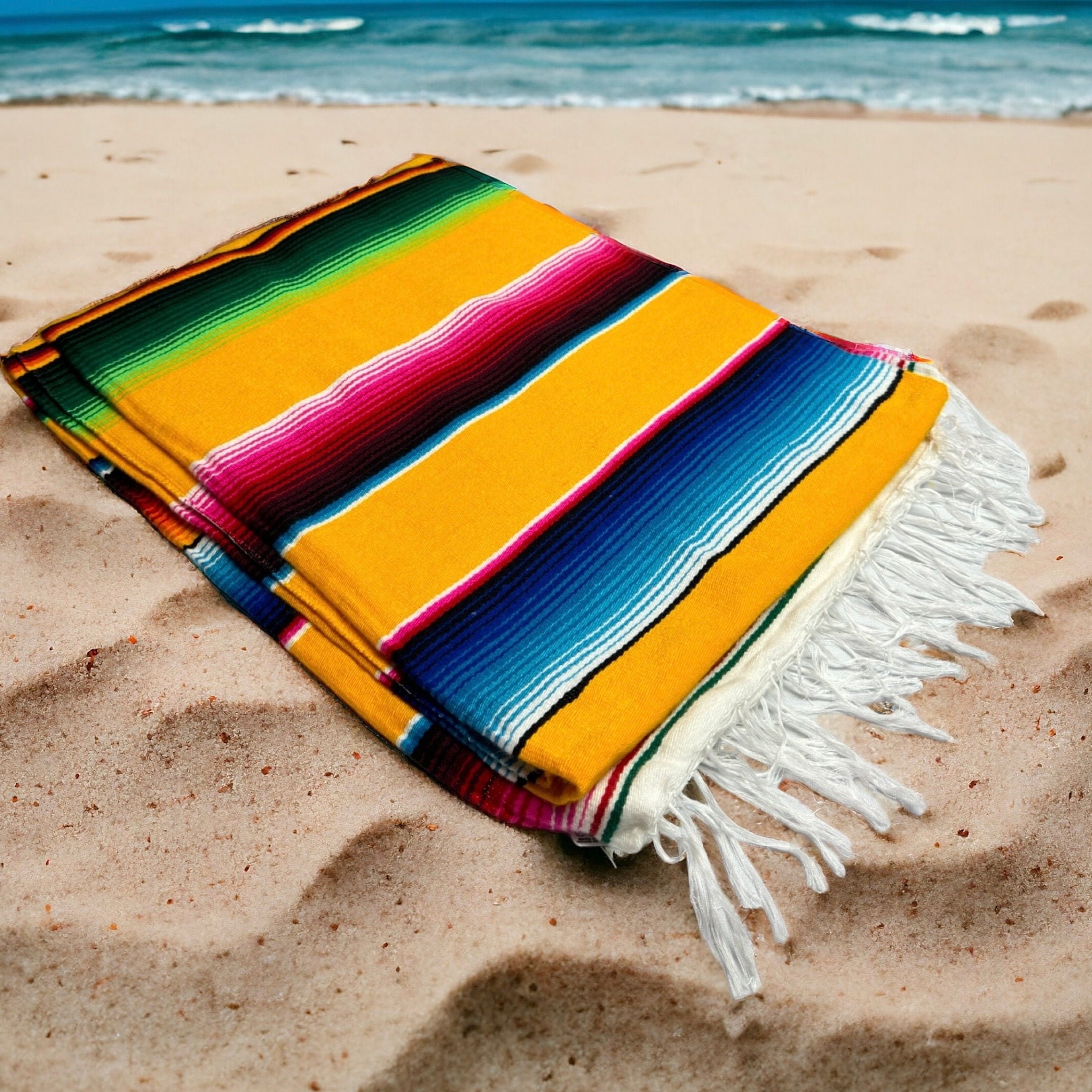 Authentic Yellow Color-way Serape 102" X 63" Throw , Mexican Blanket ...