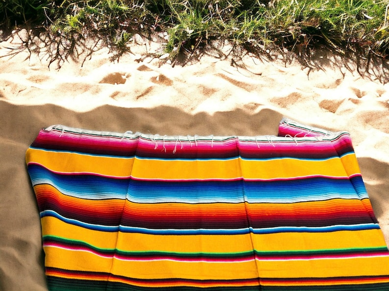 Authentic Yellow Color-way Serape 102" X 63" Throw , Mexican Blanket ...