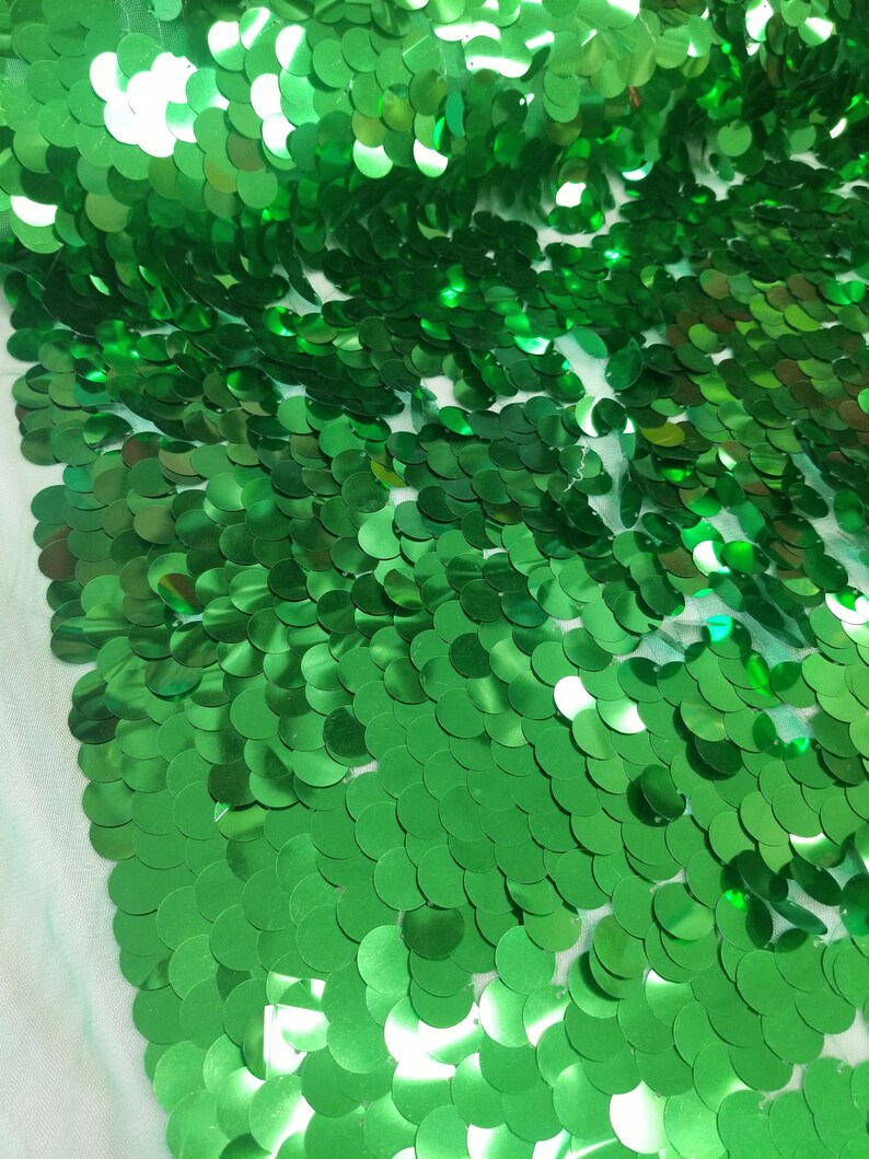 Kelly Green Iridescent Jumbo Size Tear Drop Sequins on Stretch Mesh ...