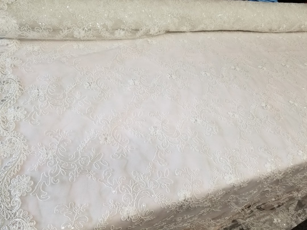 Dull Ivory 52 French Corded Design-embroider With Sequins on A Mesh ...