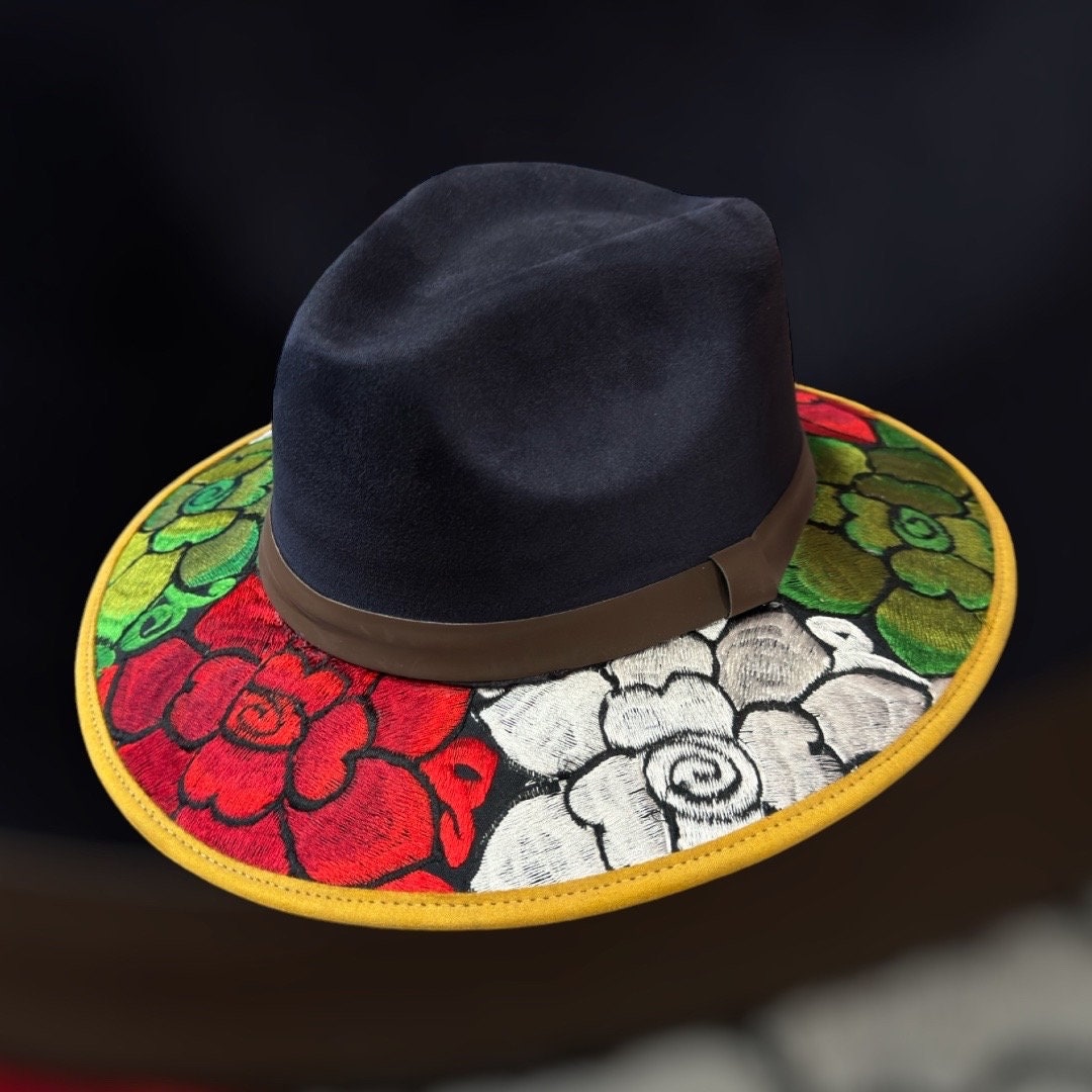 Black Suede Embroidered / Hat Flower Design - Etsy
