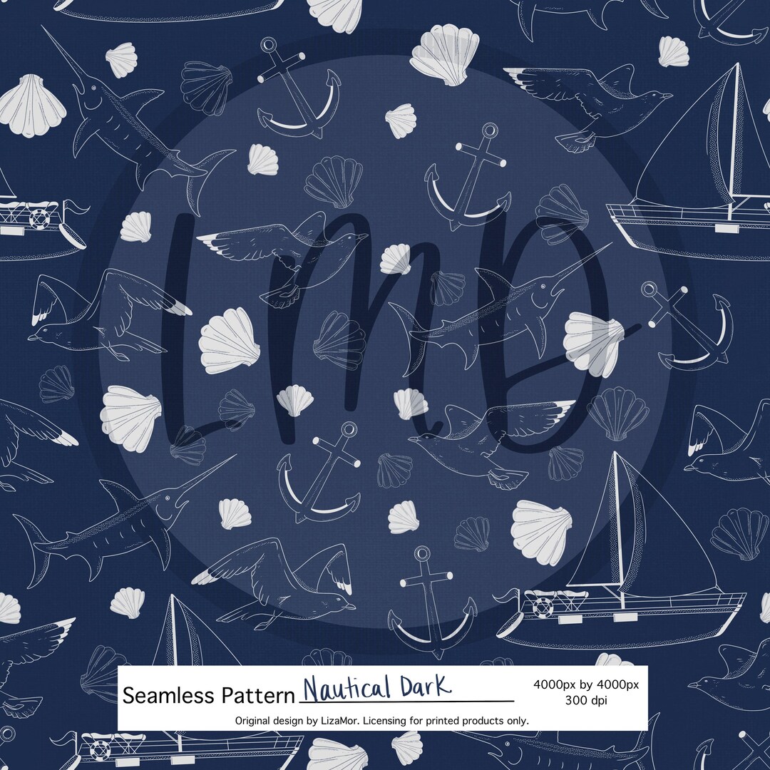 Minimalist Nautical Line Art Seamless Pattern (dark Blue) – Digital ...