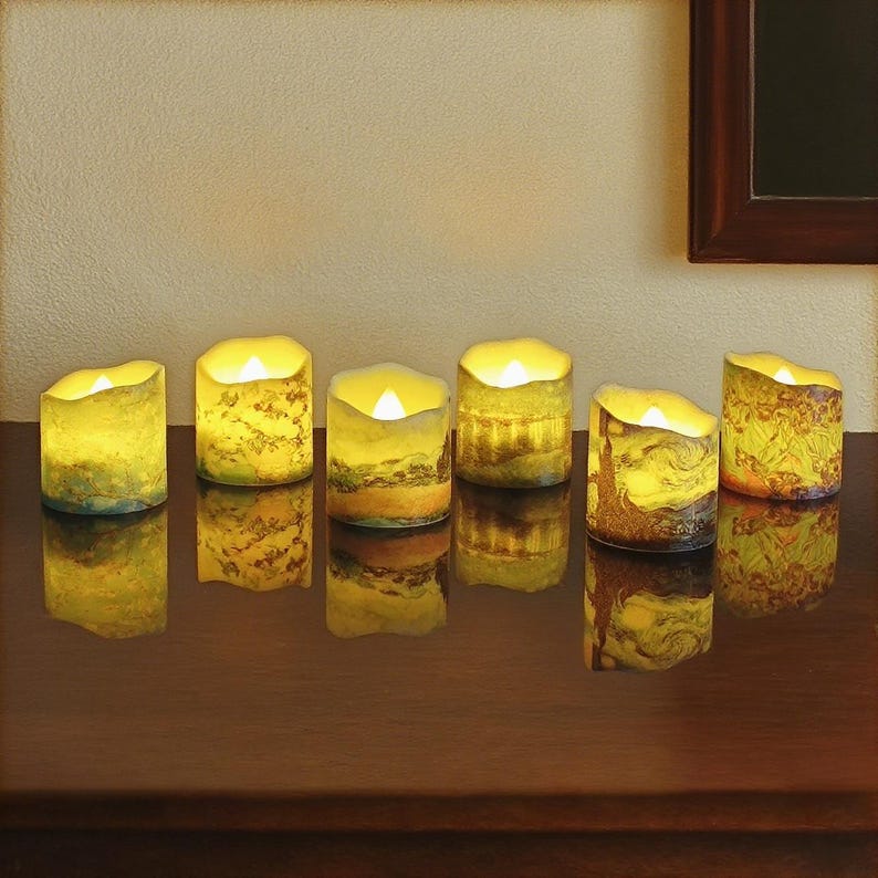Van Gogh Painting LED Tea Lights,set of 12 or 24,flameless Candles, 6 ...