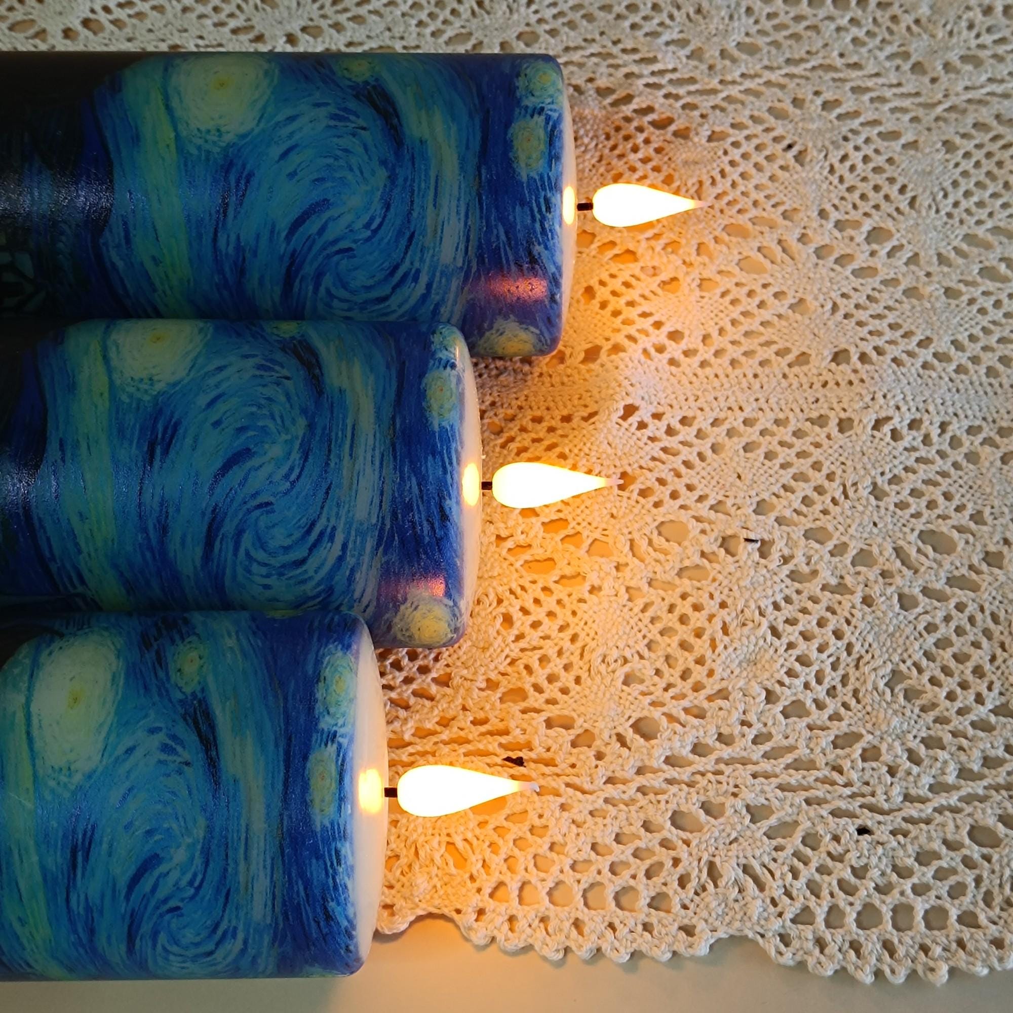 Van Gogh Starry Night Flameless Candles Set of 3,real Wax Remote ...