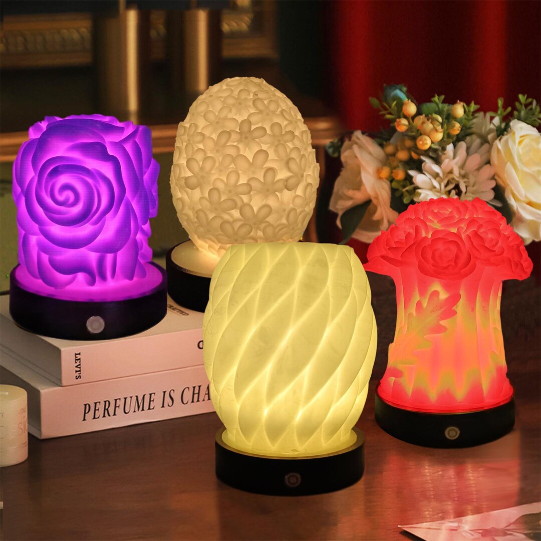 LED Pillar Lamp Wooden Base Table Night Light 16 Color Changing ...
