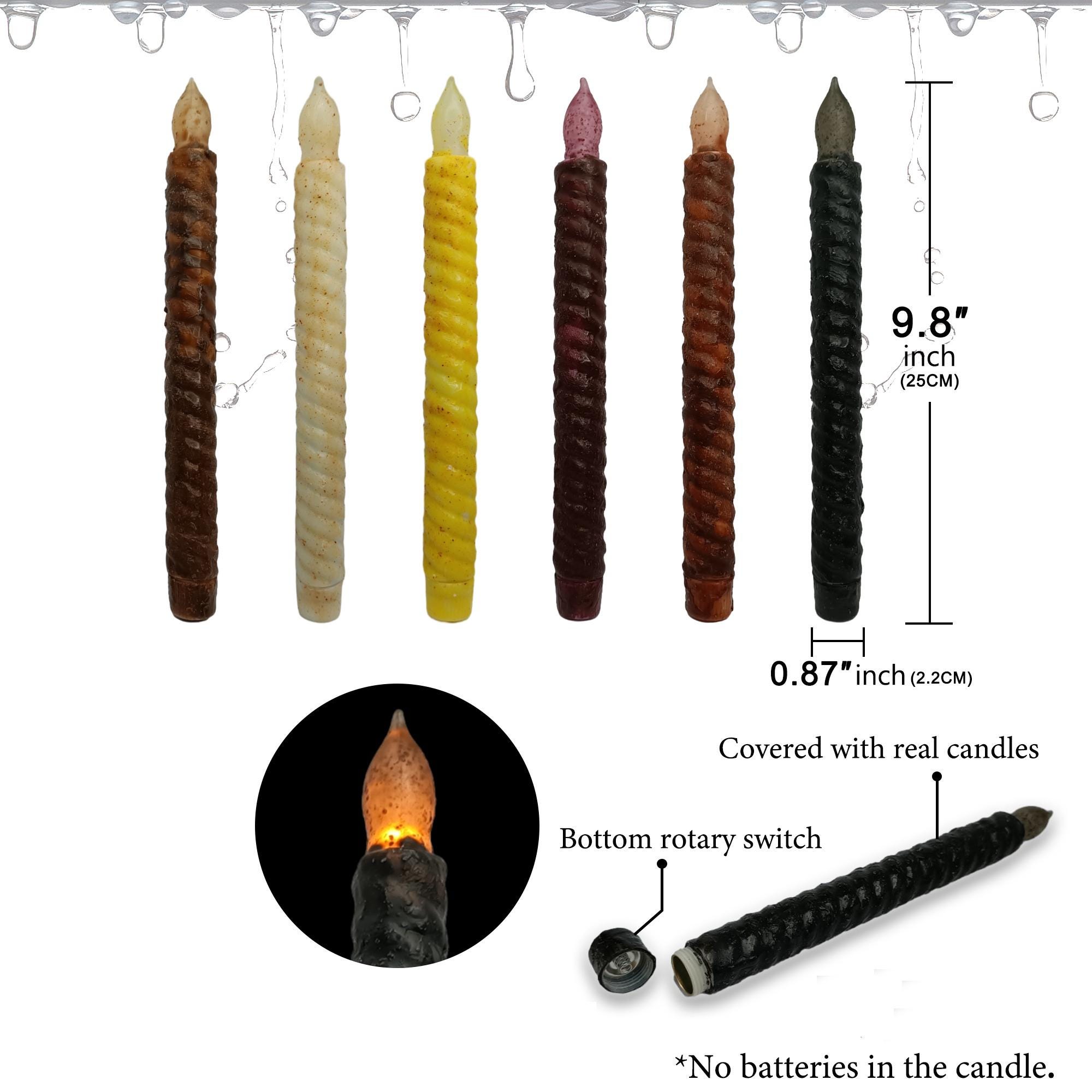 9.8 Inch Taper Primitive Candles With Timer,flameless Led Taper Candles ...