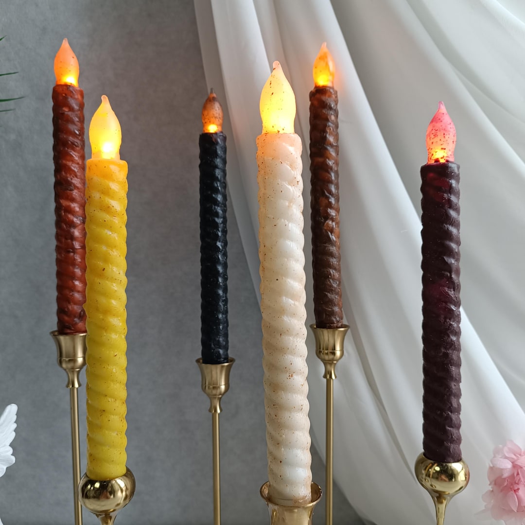 9.8 Inch Taper Primitive Candles With Timer,flameless Led Taper Candles ...