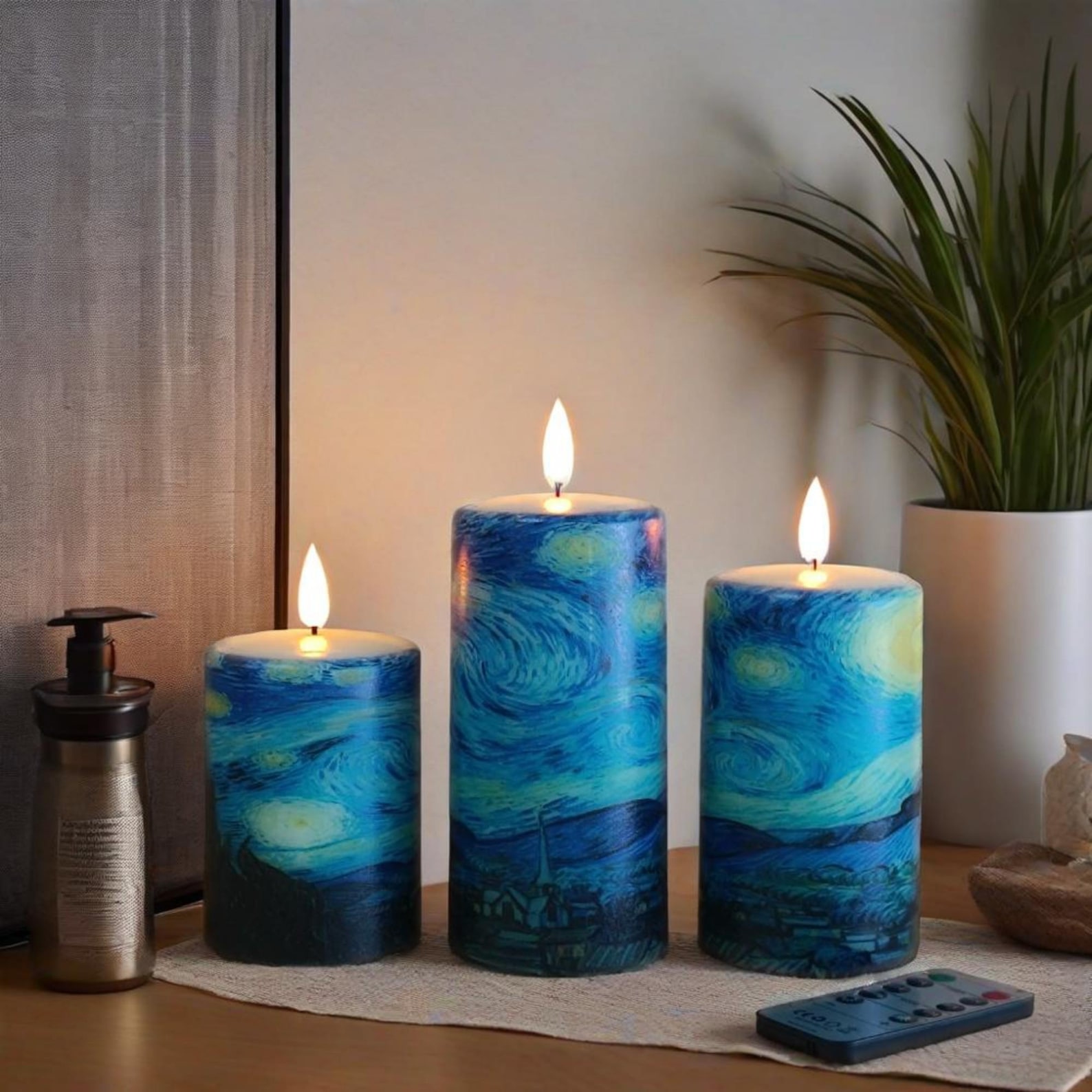 Van Gogh Starry Night Flameless Candles Set of 3,real Wax Remote ...