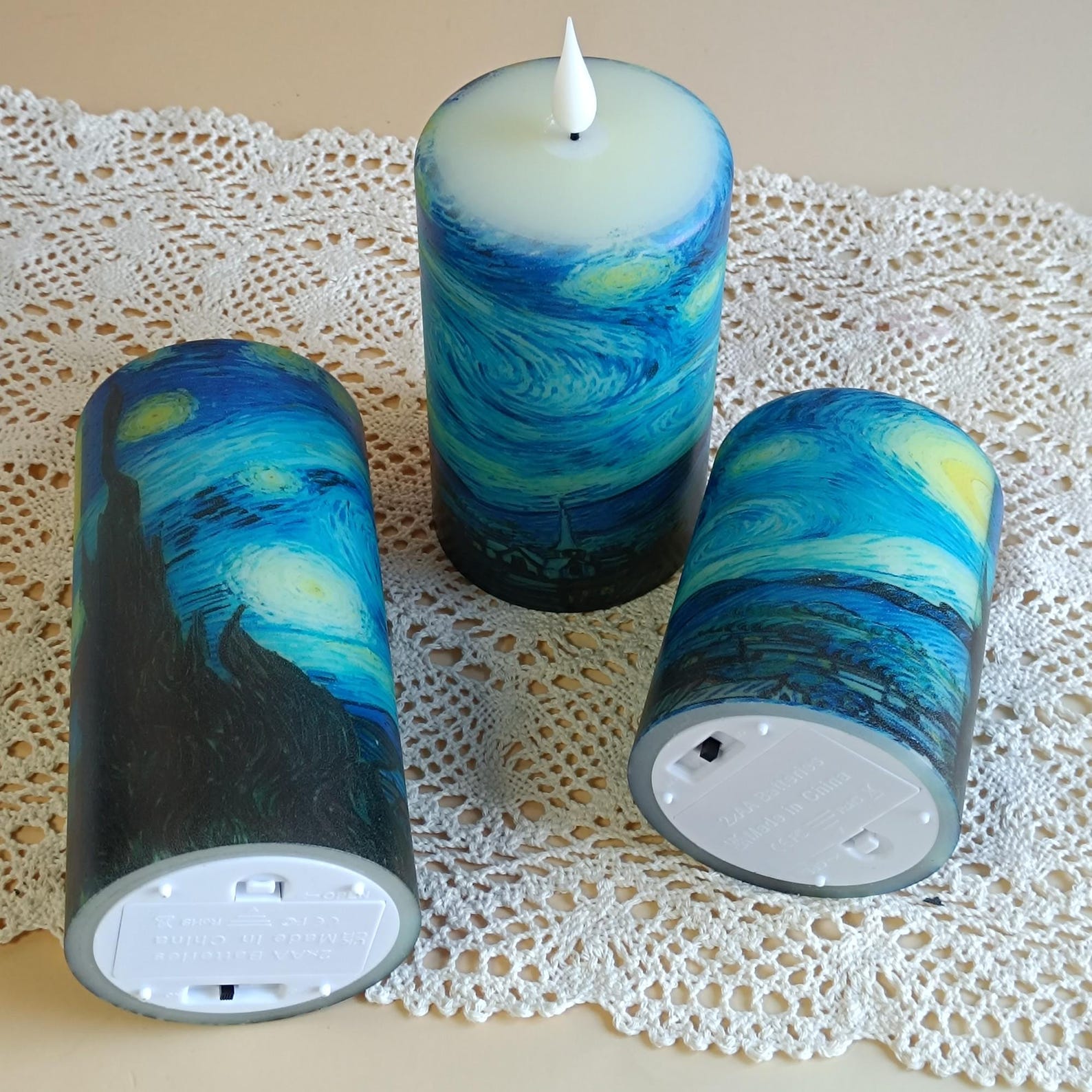 Van Gogh Starry Night Flameless Candles Set of 3,real Wax Remote ...