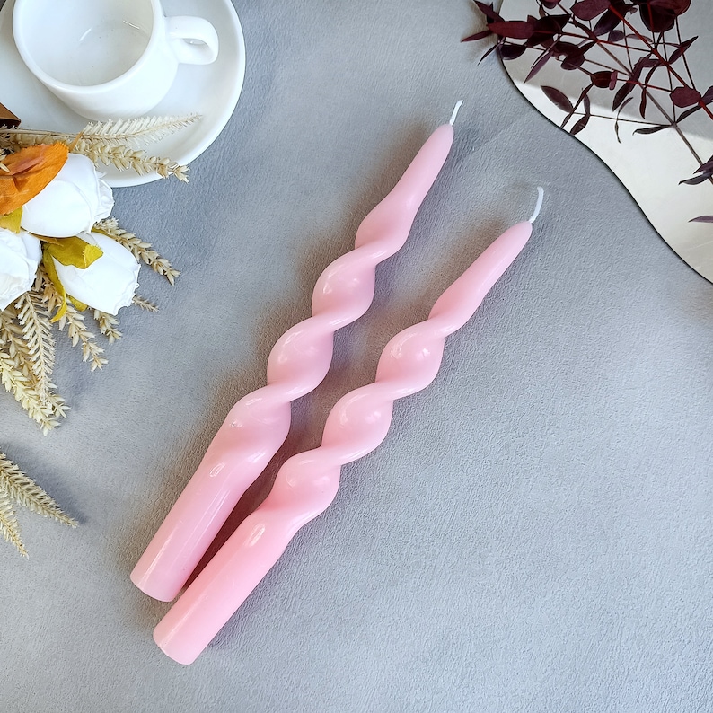2 X Pink Handmade Twisted Taper Candles Sticks Handmade Twisted Spiral ...