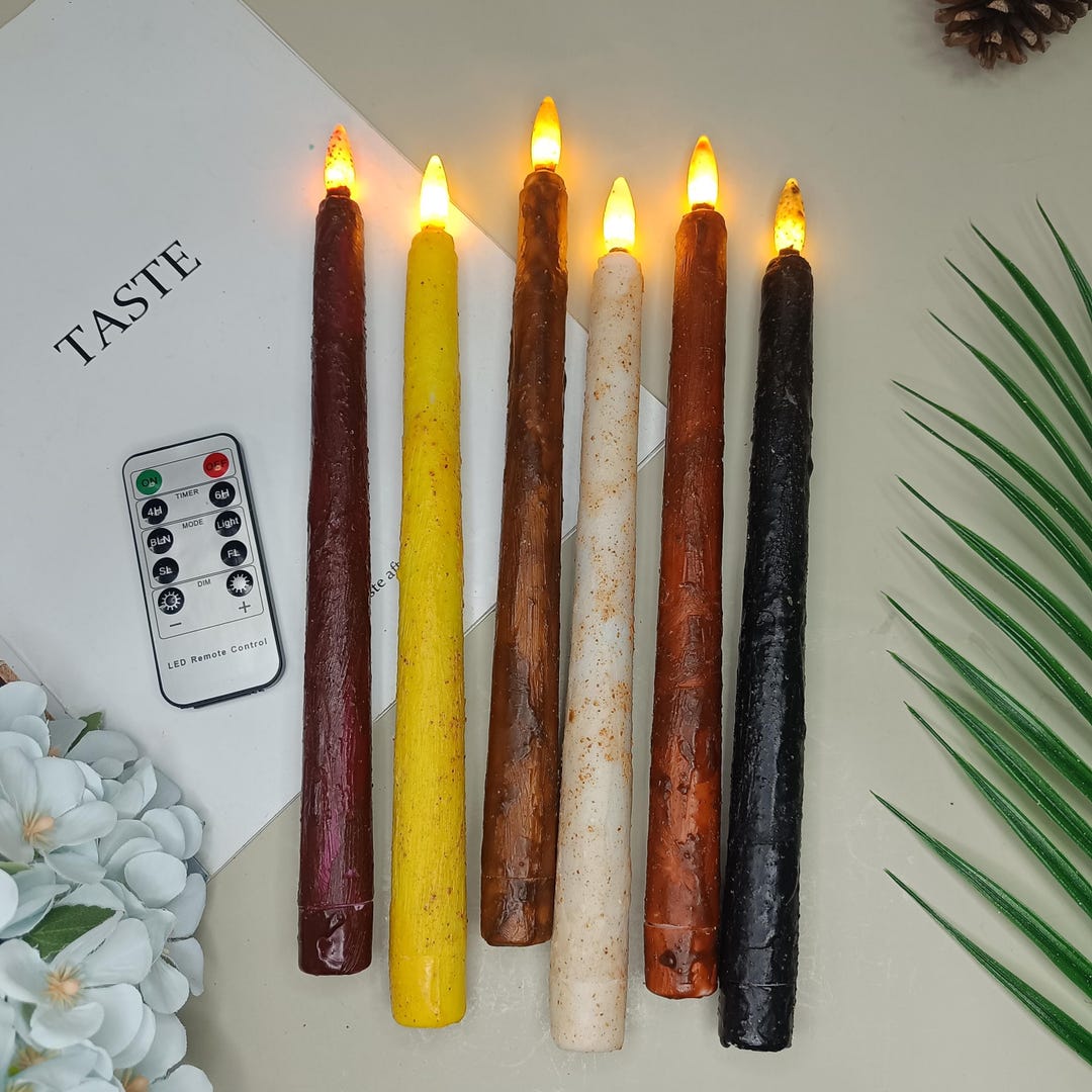 11 Inch Taper Primitive Candles With Timer,flameless Led Taper Candles ...
