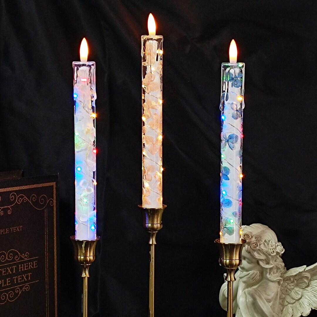 Crystal Dried Flower Tears Flameless Taper Candle,battery Powered ...