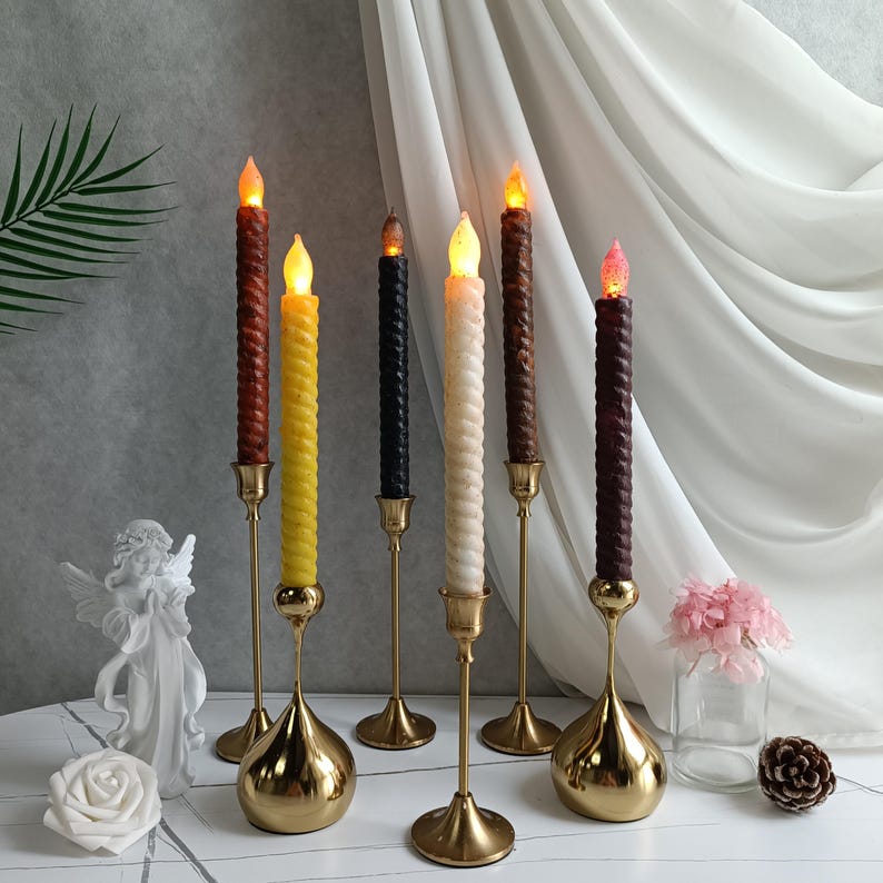9.8 Inch Taper Primitive Candles With Timer,flameless Led Taper Candles ...