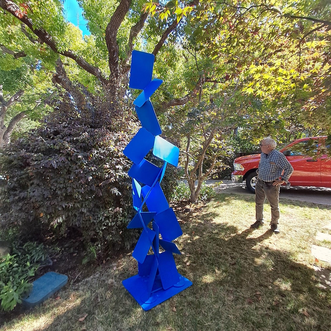 CRYSTAL BLUE WATERFALL - Monumental Modern Metal Abstract Sculpture ...