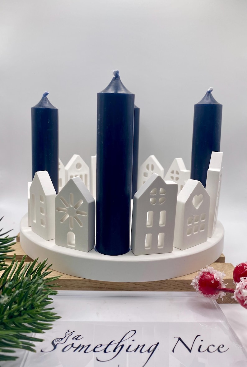Advent Wreath, Houses on a Tray, House Wreath, Modern, Raysin, White ...