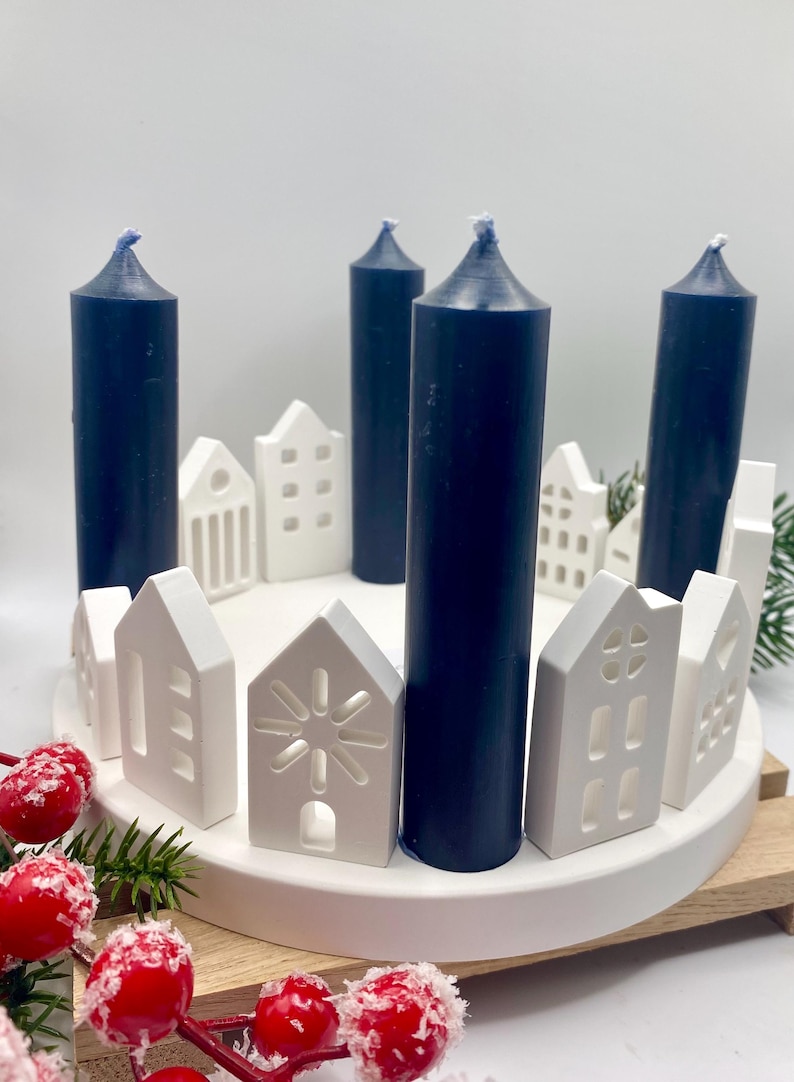 Advent Wreath, Houses on a Tray, House Wreath, Modern, Raysin, White ...