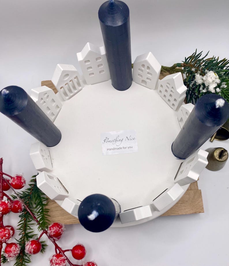 Advent Wreath, Houses on a Tray, House Wreath, Modern, Raysin, White ...