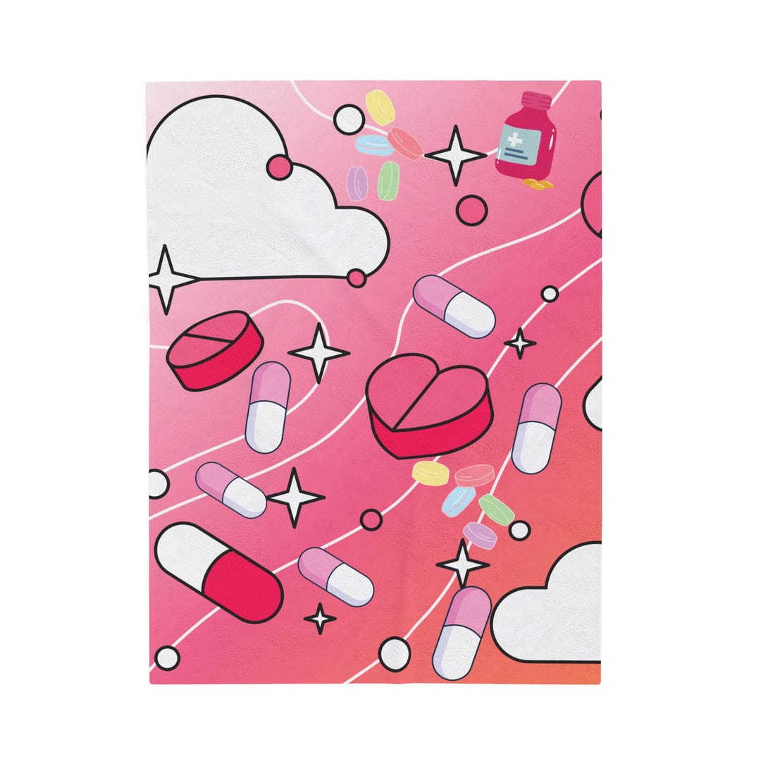 Whimsical Cloud and Medication Plush Blanket, Cozy Gift, Fun Home Decor ...