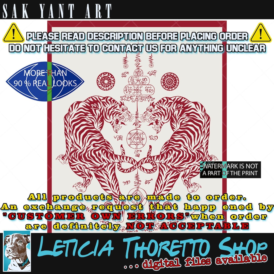 Sak Yant Tigers Matte Wall Art Yantra Twin Tigers Print Muay Magical ...