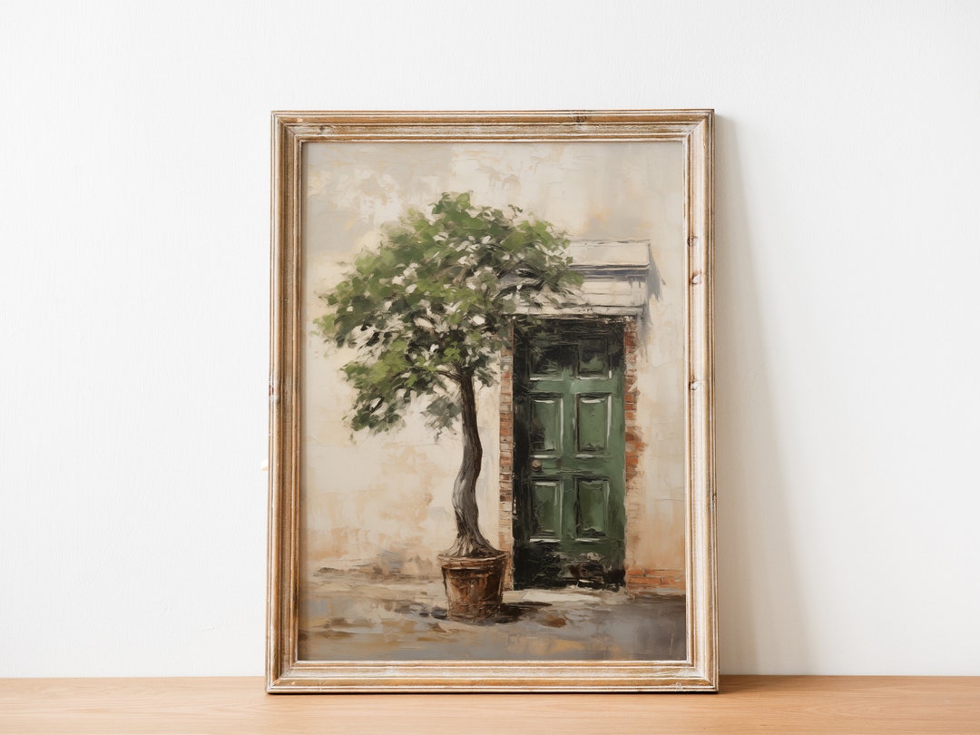 Green Tree Door Painting, Tree Door Digital Art, Mediterranean Door ...