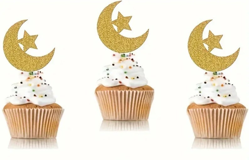 Sparkling Crescent Moon and Star Cupcake Toppers - Etsy
