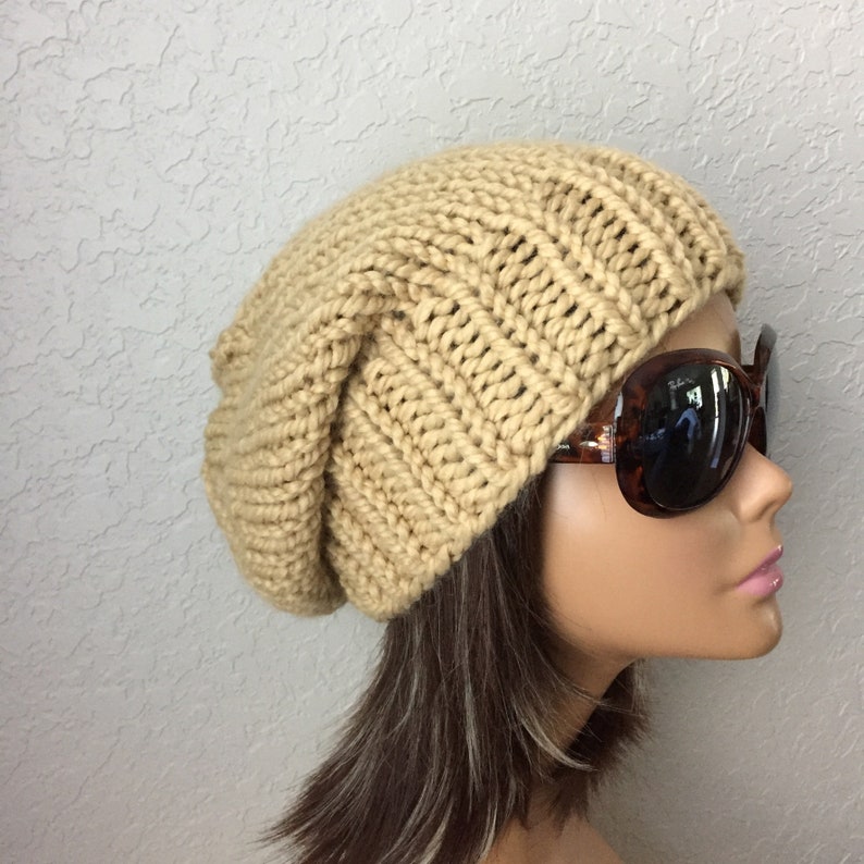 Slouchy Beanie Knit in Neutral Color Chunky Yarn - Etsy