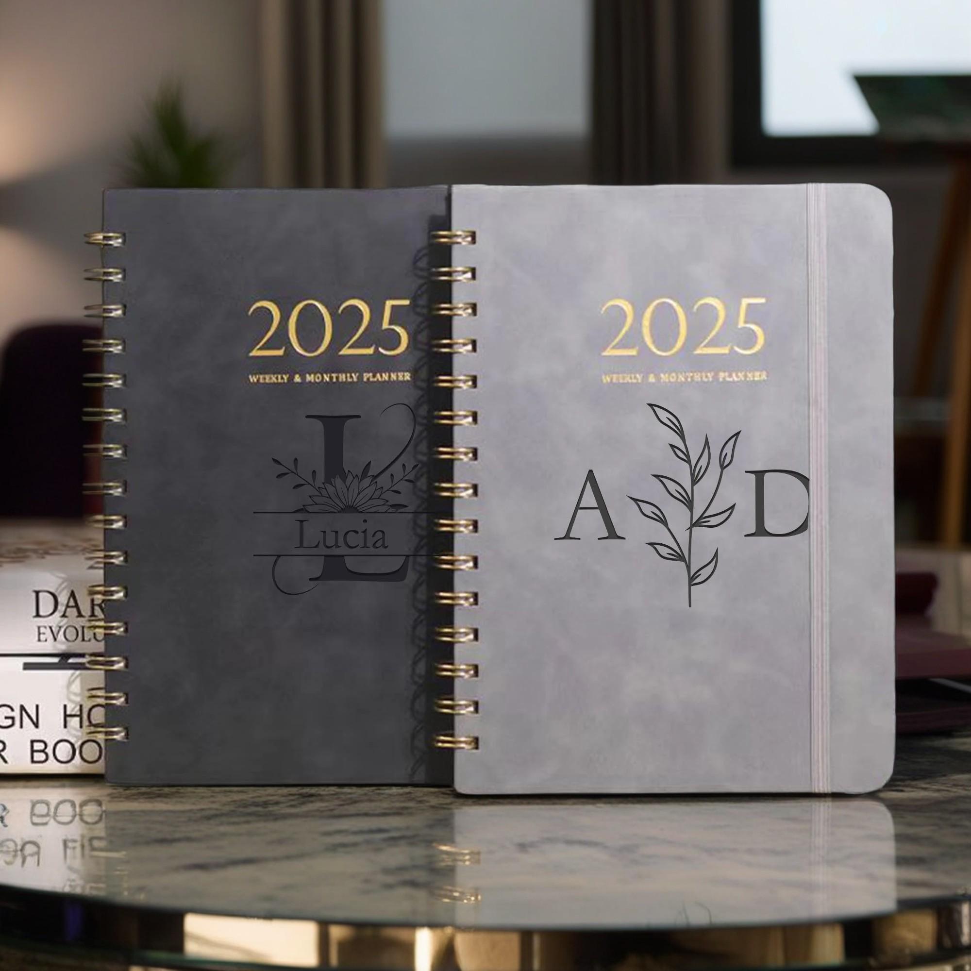 Customized 2025 Planning Notebook, Personalized Leather Schedule Book ...