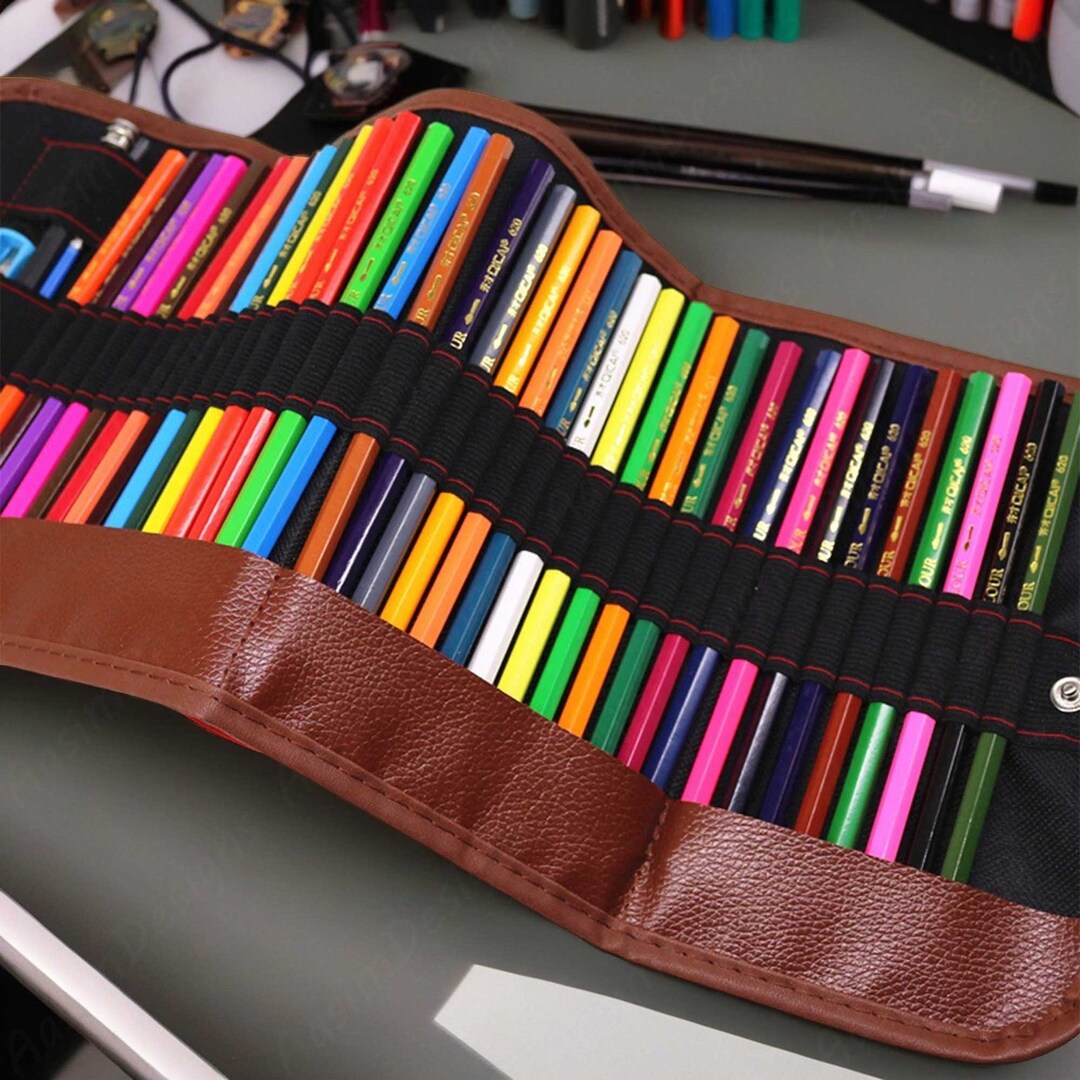 Custom Porous Colored Pencil Pen Roll, Personalized Leather Pencil Roll ...