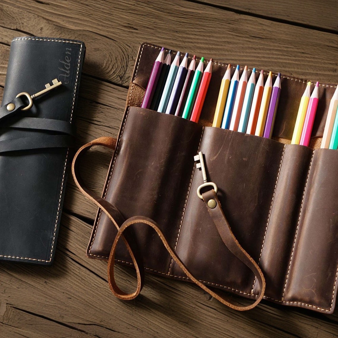 Custom Leather Artist Roll,personalized Pencil Roll Case,genuine ...