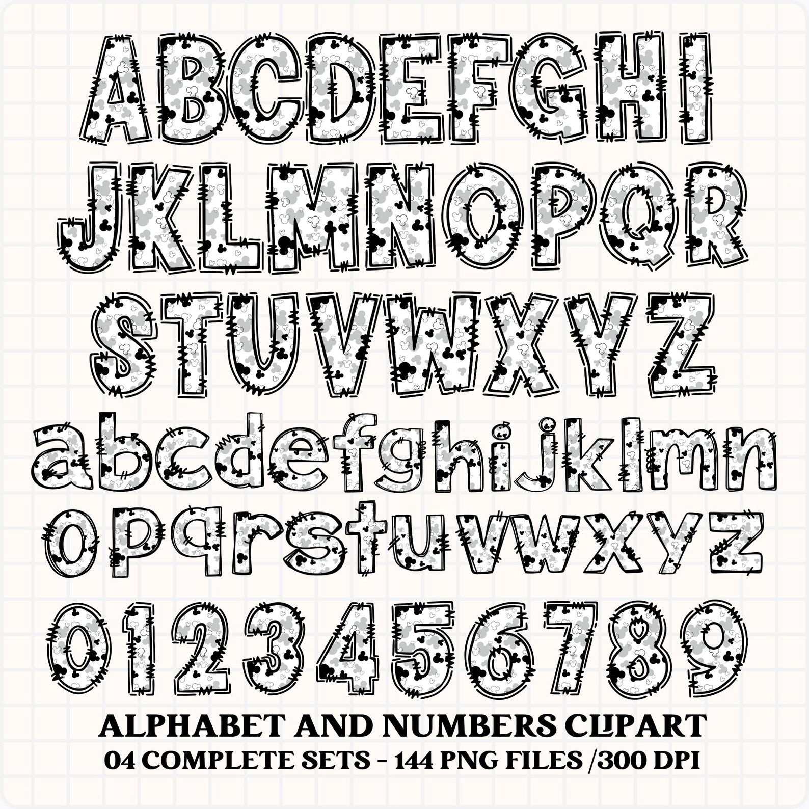 Mickey Mouse Alphabet Clipart 300dpi Transparent PNG. 4 Styles With ...