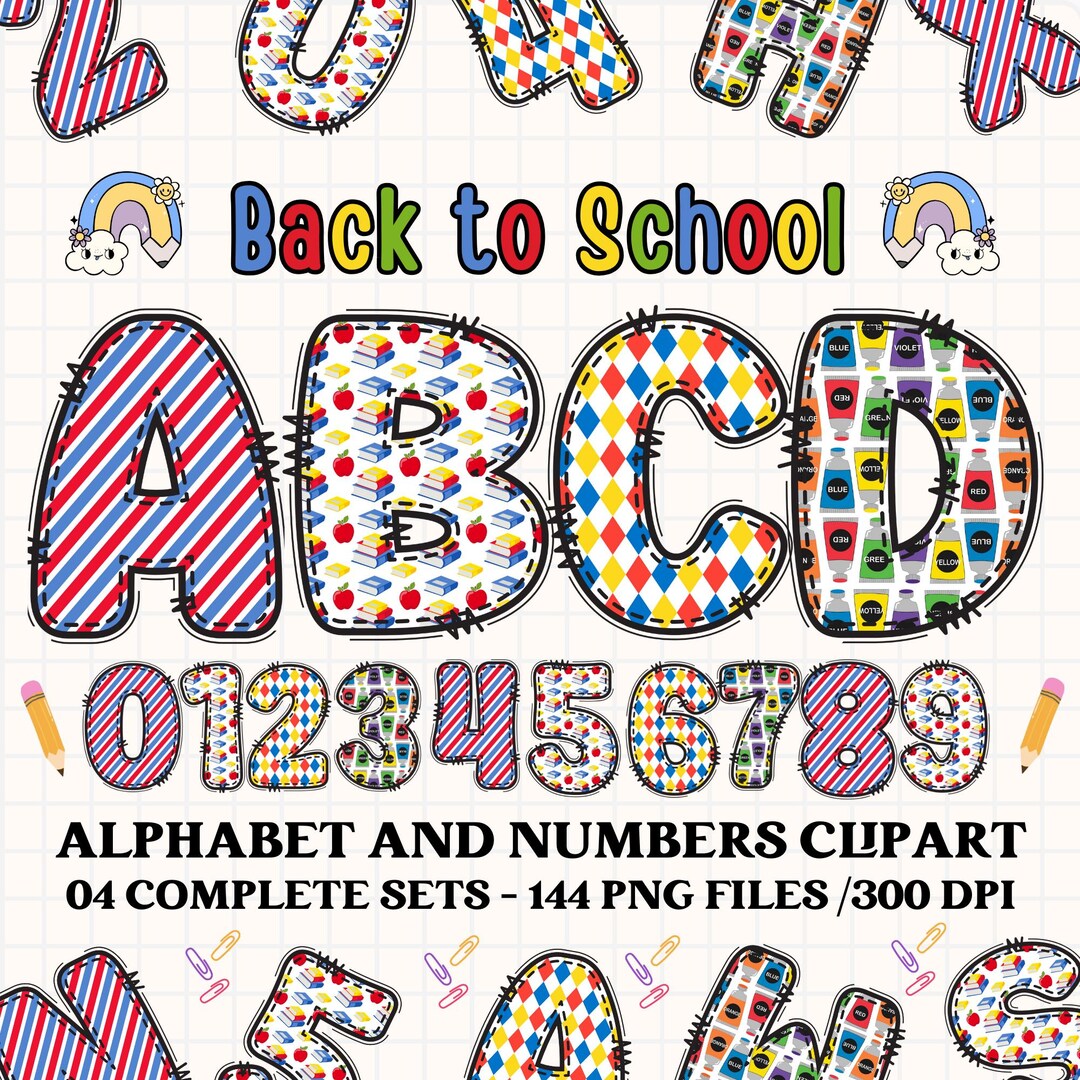 Back to School Alphabet Clipart PNG. 4 Styles With Back to School ...